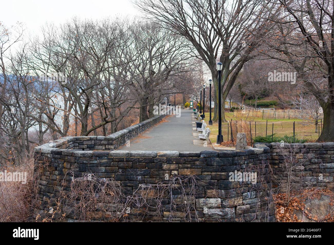 Old wall of Fort Tryon, former fortress now public park in northern ...