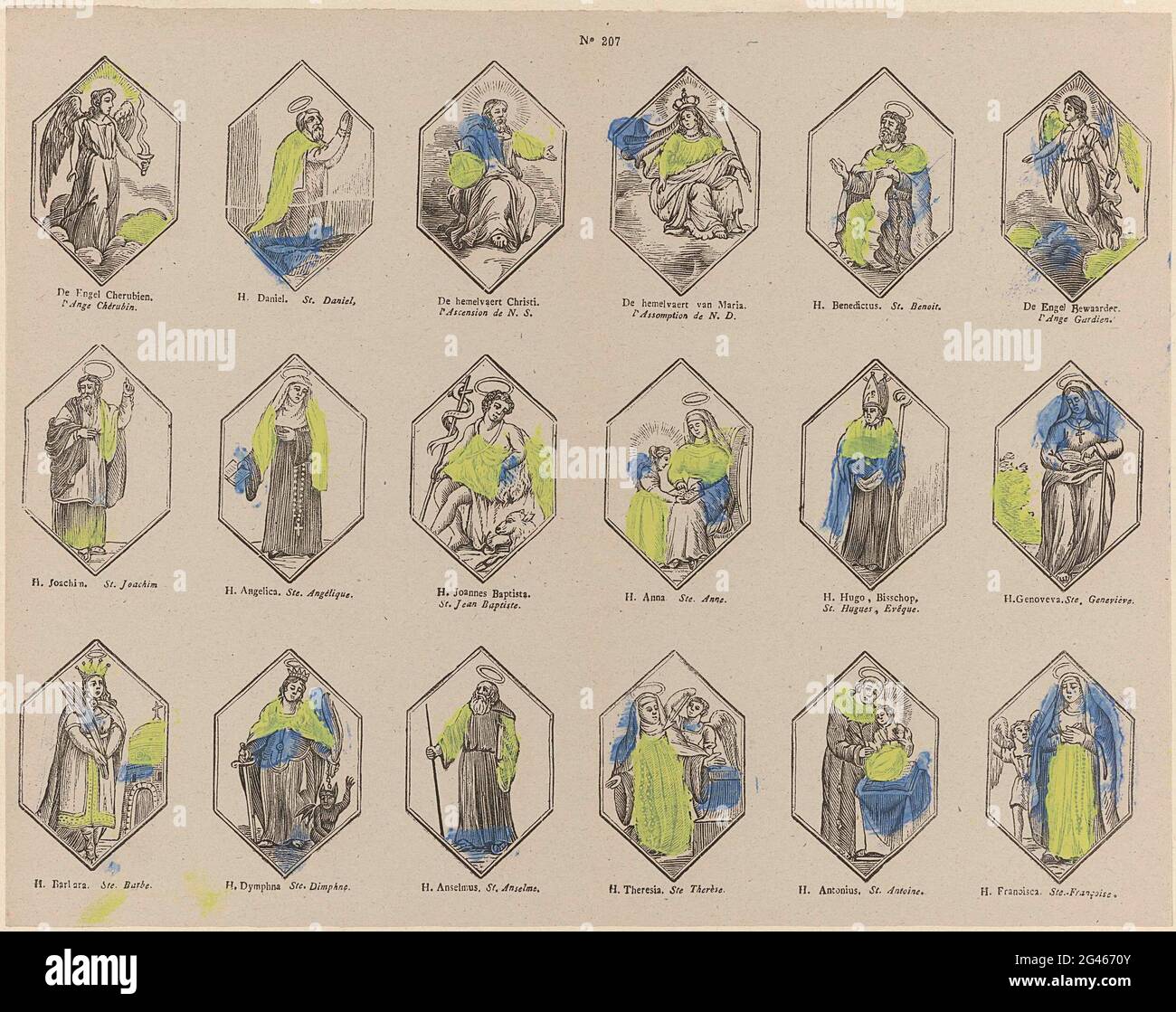 Saints and angels. Sheet with 18 shows of saints and angels, including ...