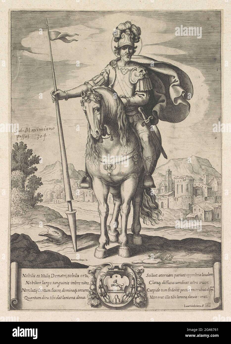 Soldier on horseback with lance. A soldier on horseback with a lance in ...