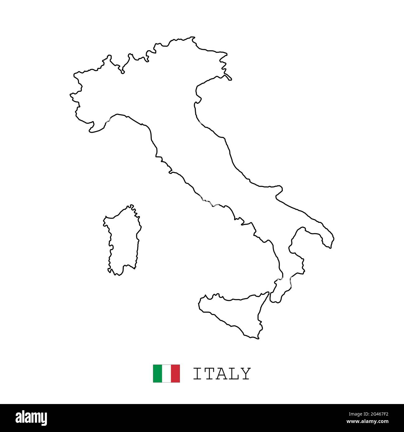 Italy map line, linear thin vector simple outline e and flag. Black on ...