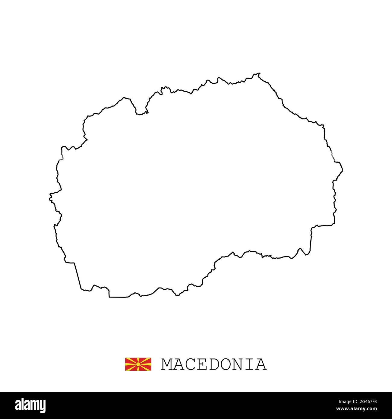Macedonia map line, linear thin vector simple outline e and flag. Black on white background ...