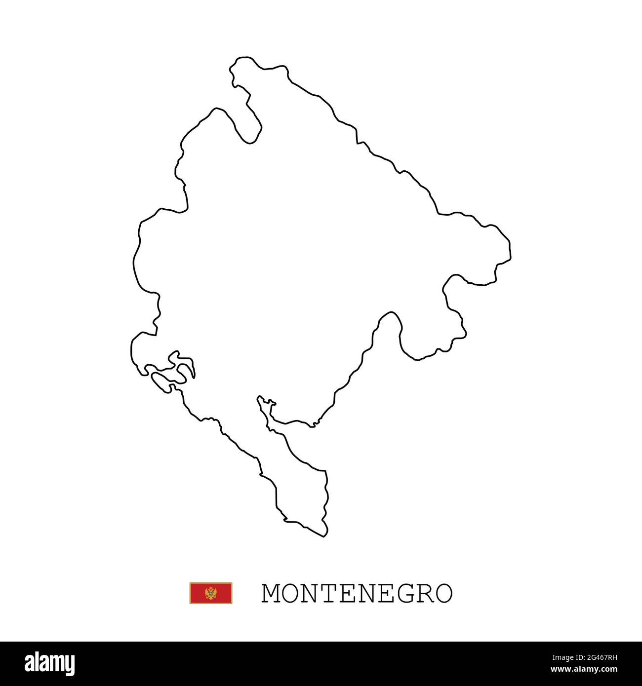 Montenegro map line, linear thin vector simple outline e and flag. Black on white background ...