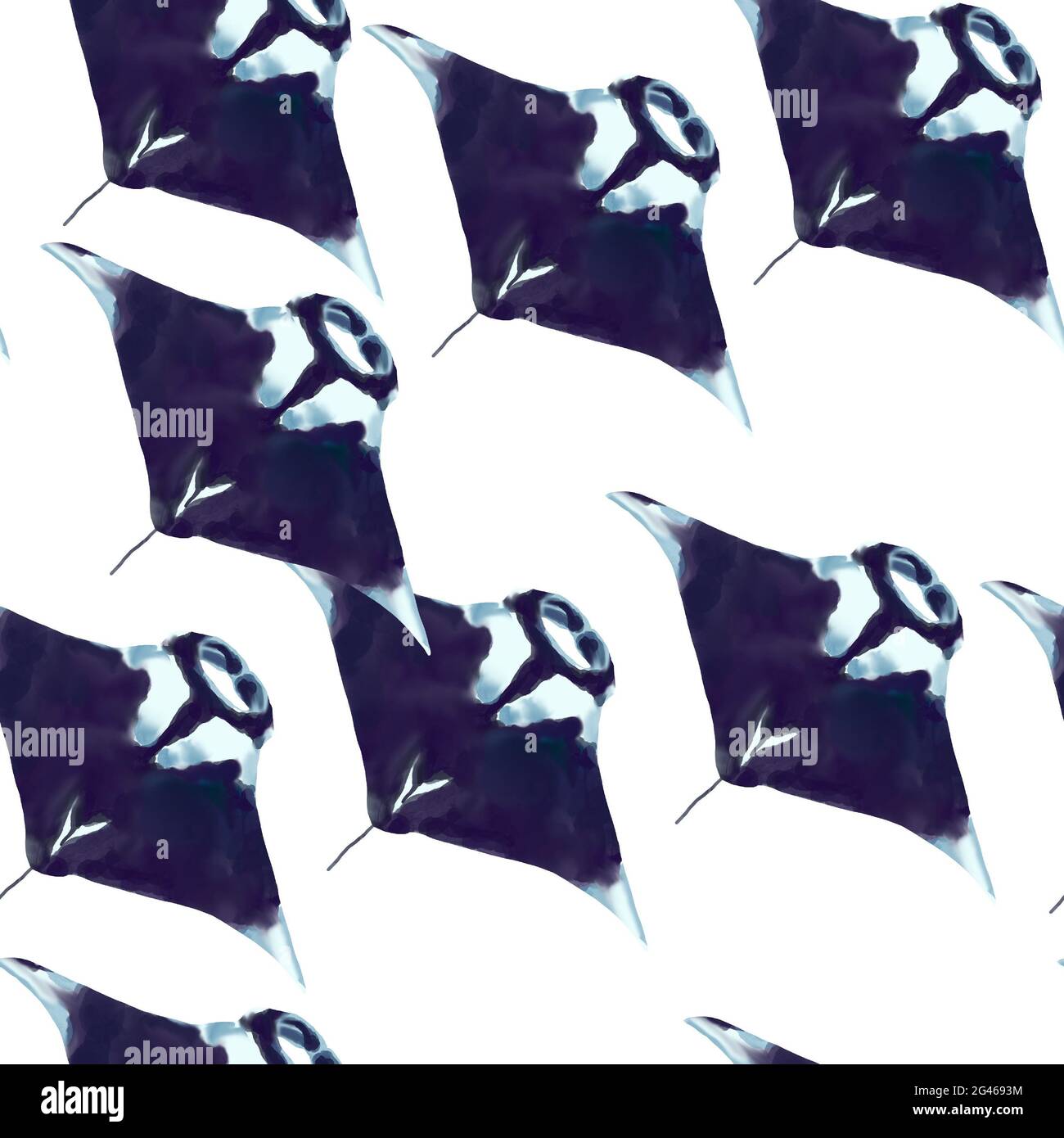 Watercolor painting seamless pattern with manta. fish background with ...