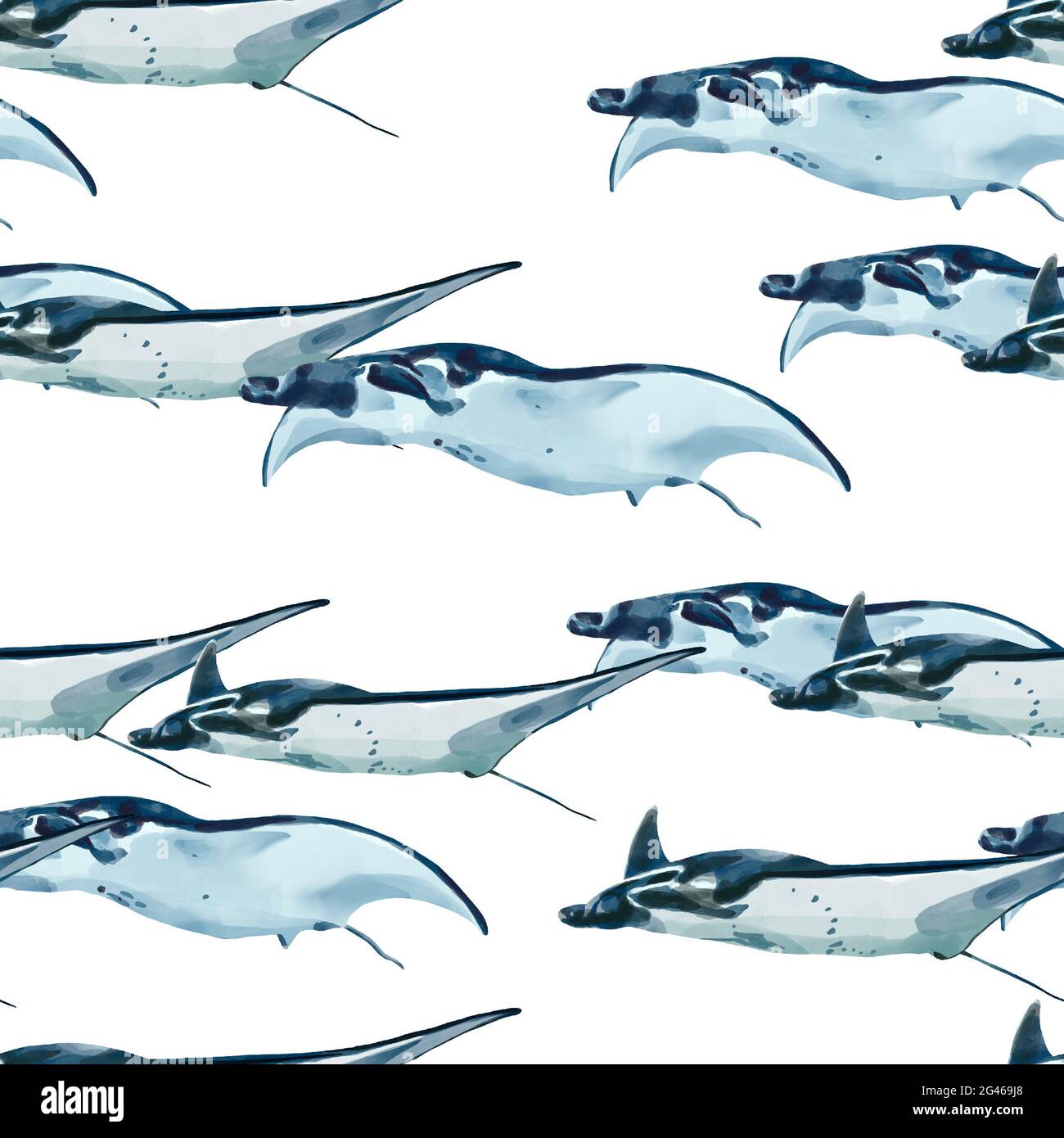 Watercolor painting seamless pattern with manta. fish background with ...
