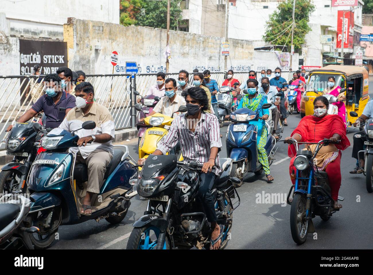 PONDICHERRY, INDIA - June 2021: Everybody wearing mask, nobody wearing ...