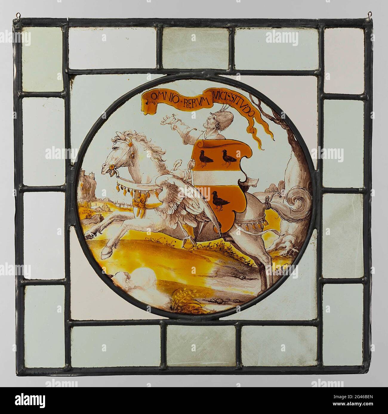 Rhombus with "Turkish rider". Round diamond, stained in sepia and ...