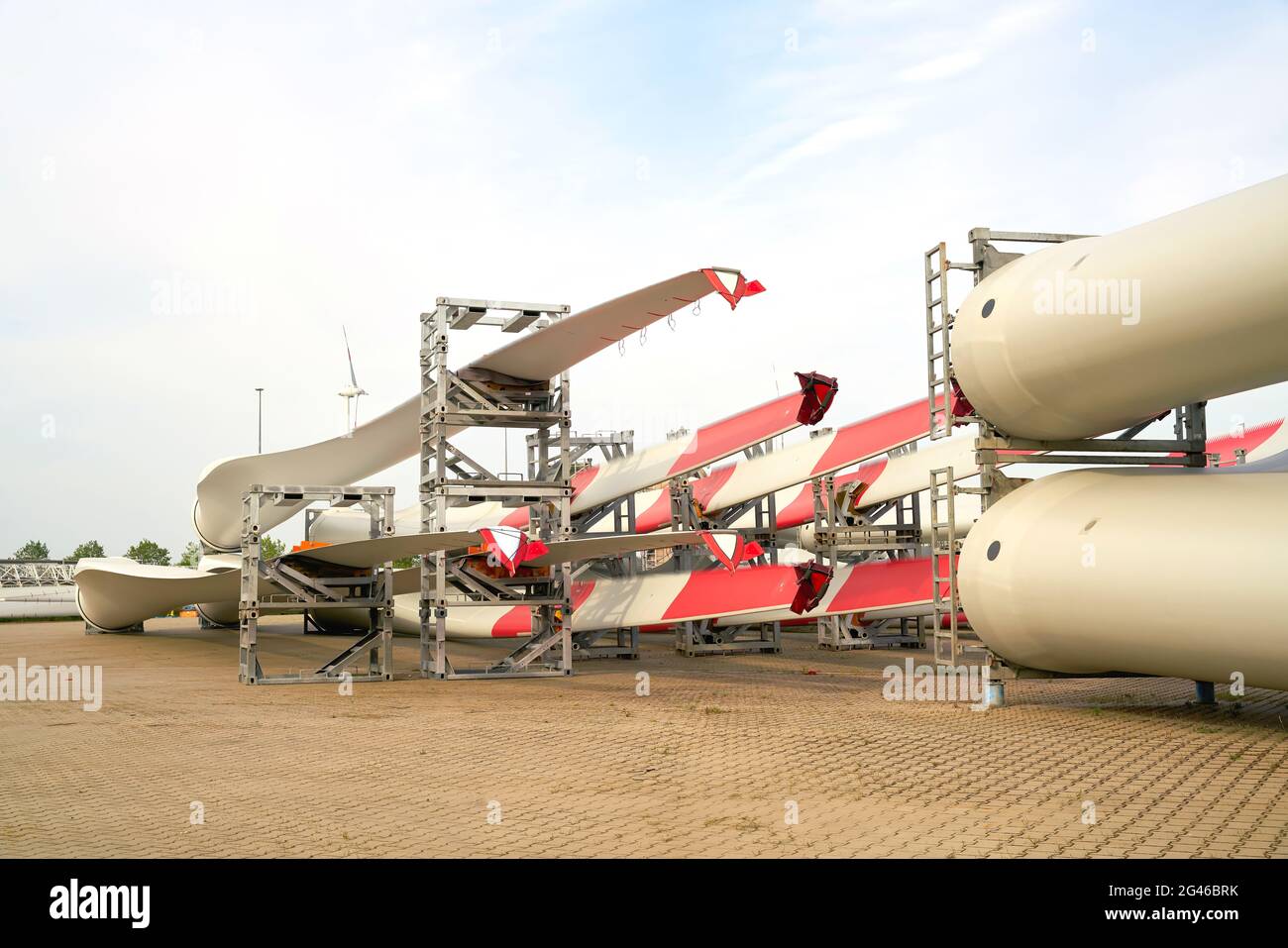 Rotor blades for wind turbines of the Enercon group at a storage yard ...