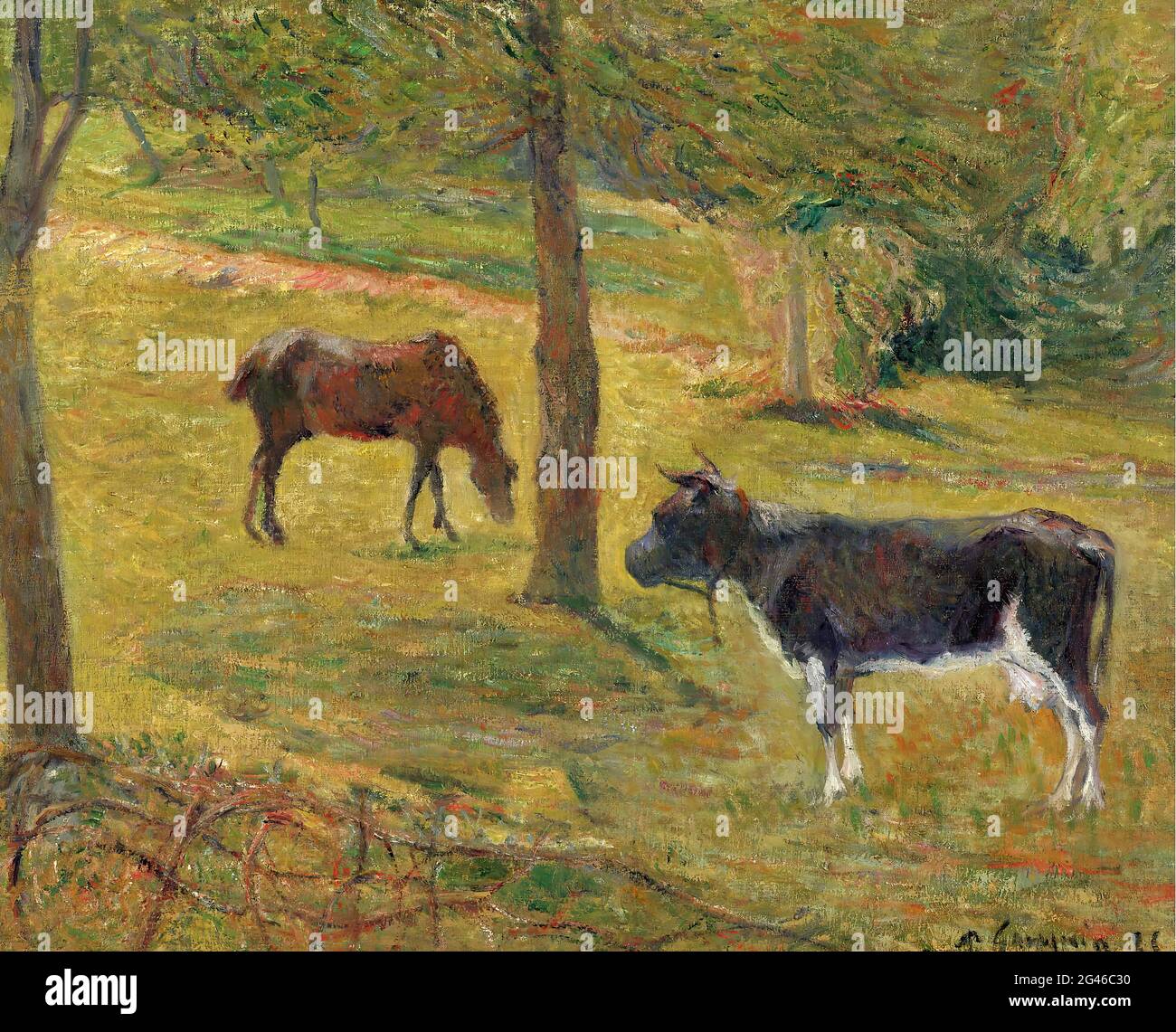 Paul Gauguin - Vache Et Cheval Dans Un Pr Stock Photo - Alamy