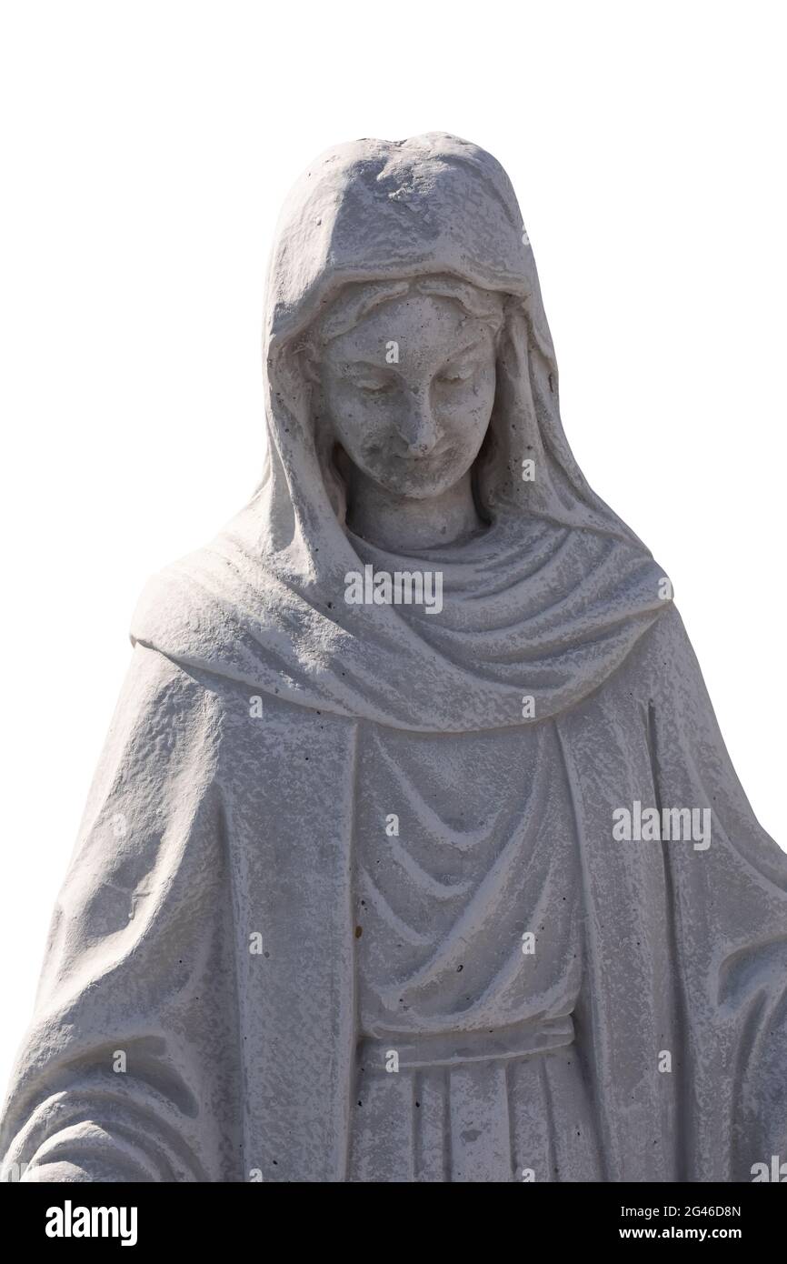Close up of stone sculpture of virgin mary on white background Stock ...