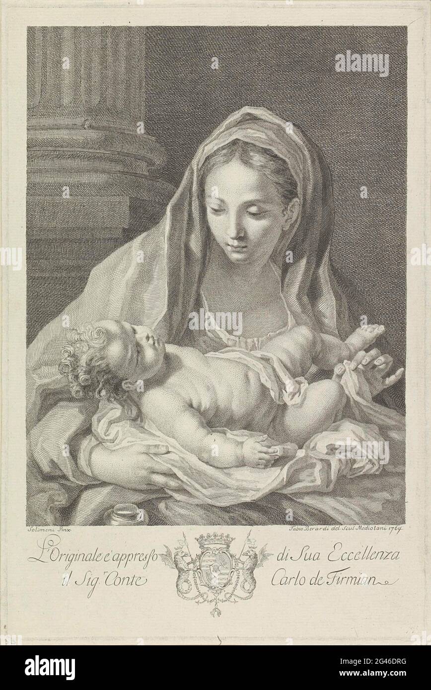 Maria with child. Maria frightened about the Christ child. A column in ...