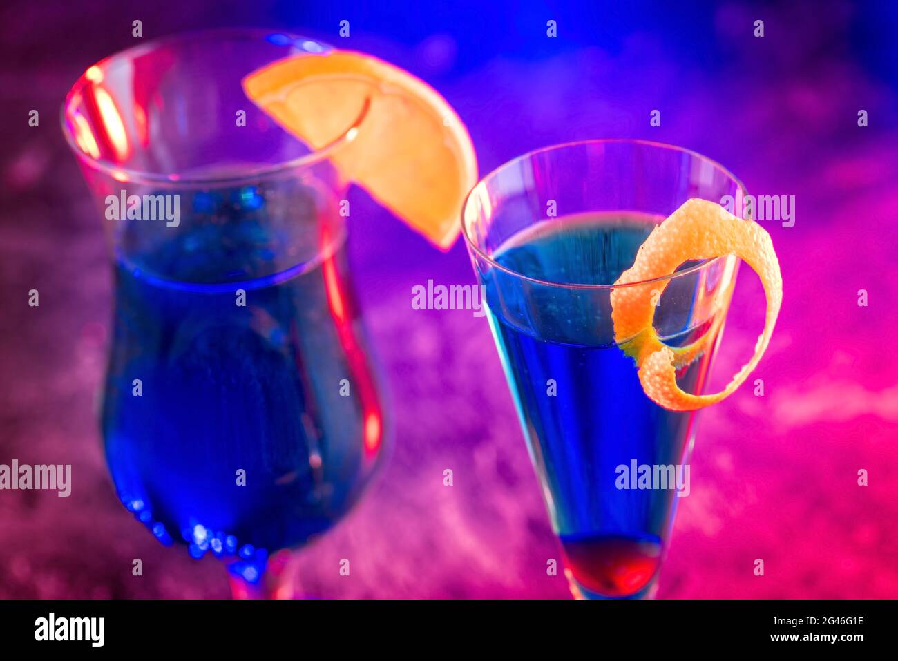 Traditional cocktail volcano with blue curacao and champaign offered as ...