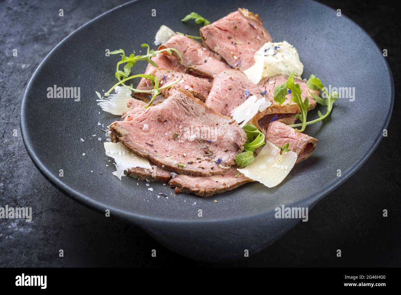 Modern style traditional lunch meat with sliced cold cuts roast beef ...