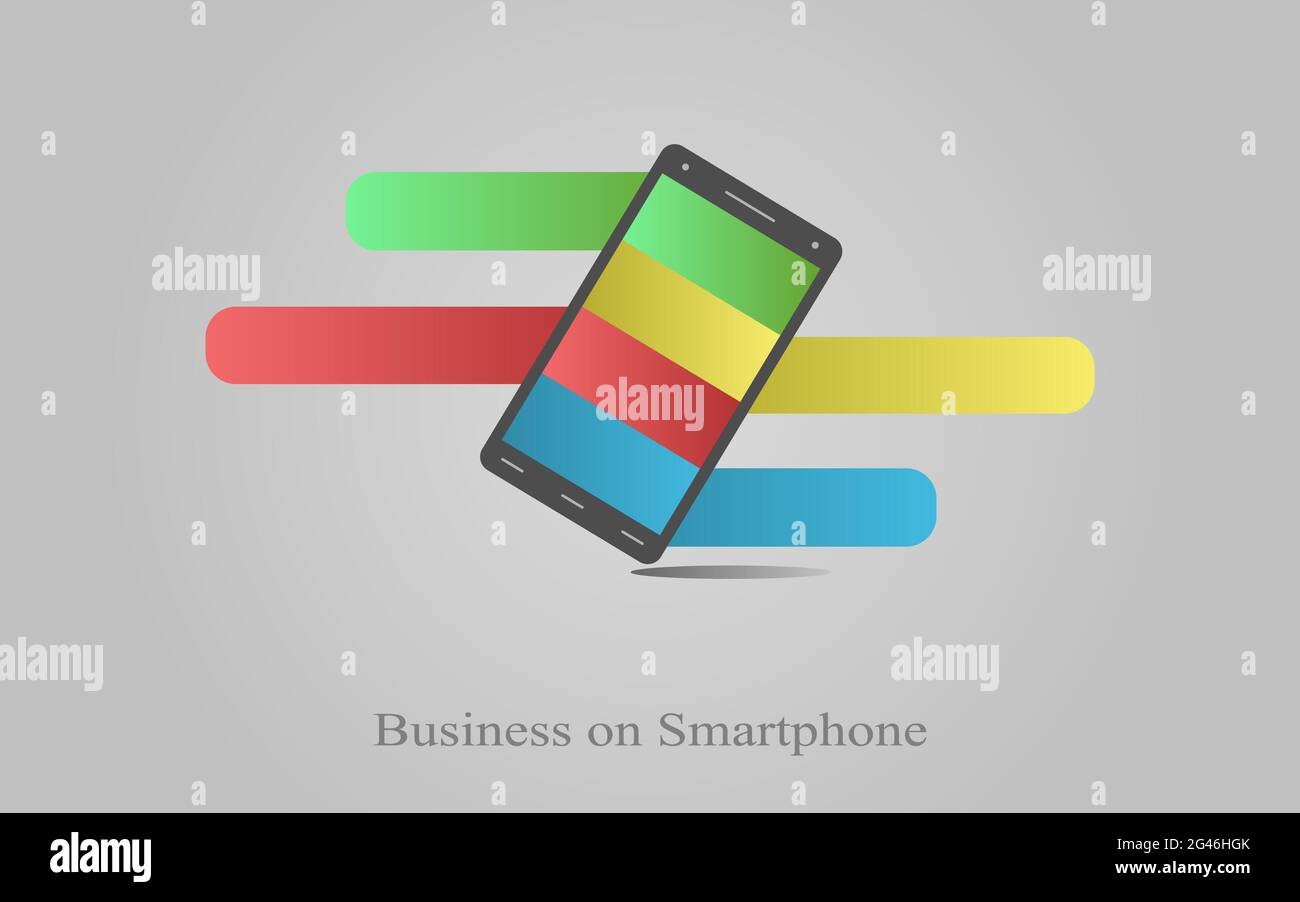 Illustration of a mobile phone with a colorful layout and a Business on ...