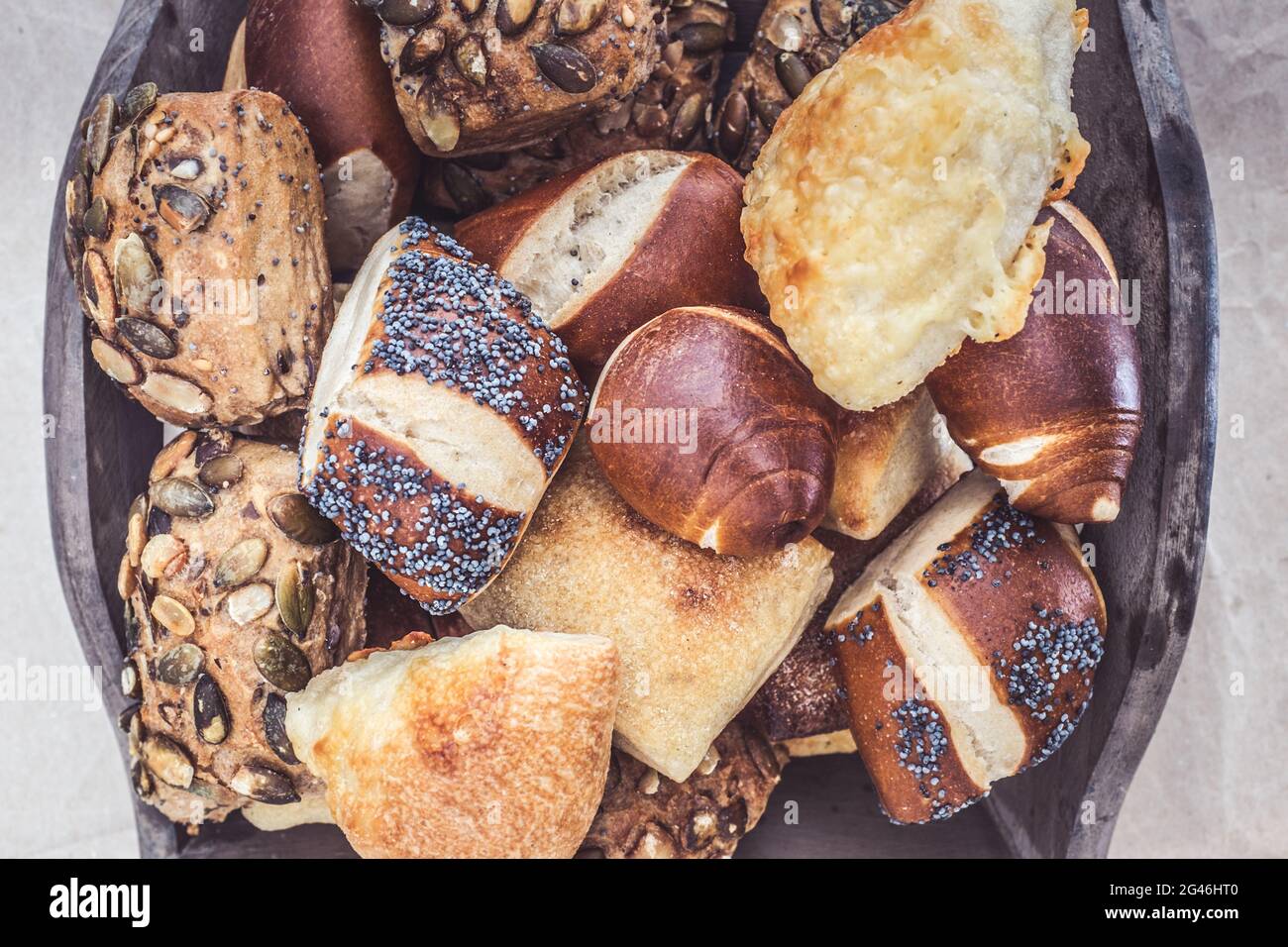 Many different kinds of mini rolls from above Stock Photo - Alamy