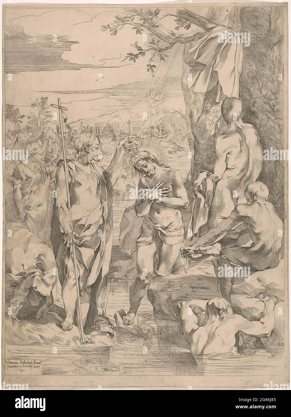 Baptism of Christ. Christ is baptized by John the Baptist in the Jordaan River. There are two ...