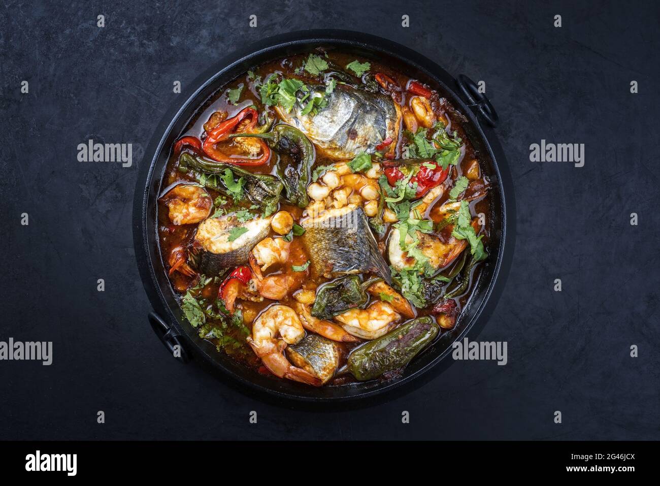 Modern style traditional Mexican seafood pozole soup with fish Stock ...