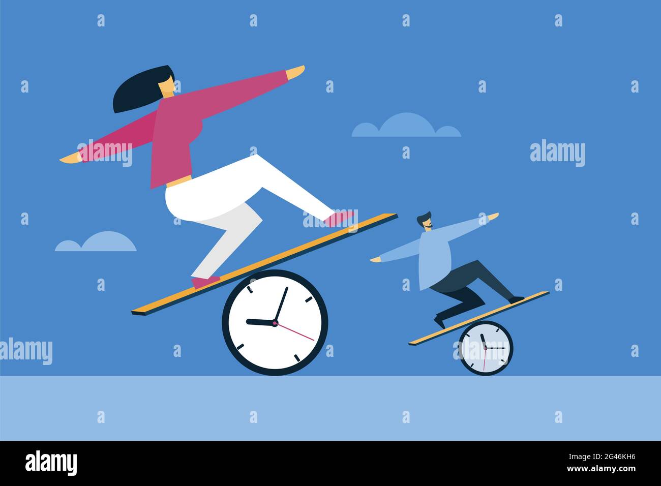 Conceptual illustration of people moving ahead by a balanced walk on a ...