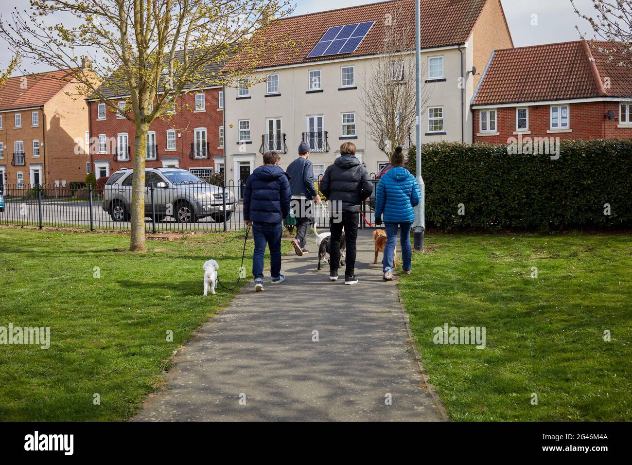 Family walking dog urban hi-res stock photography and images - Alamy