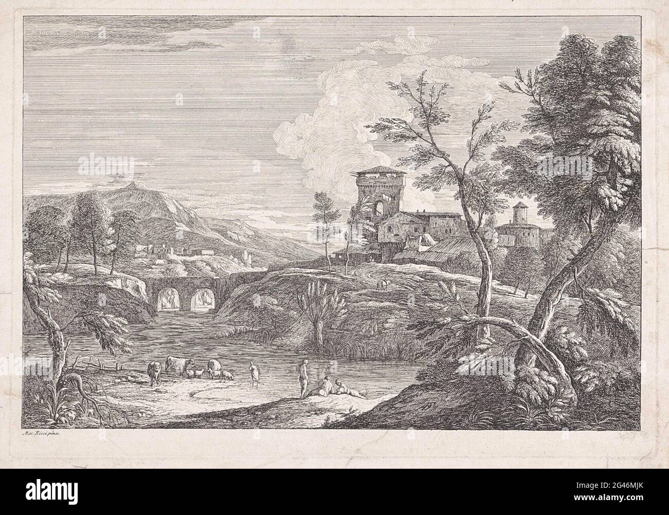 River landscape; Landscapes to Marco Ricci. River landscape with small ...