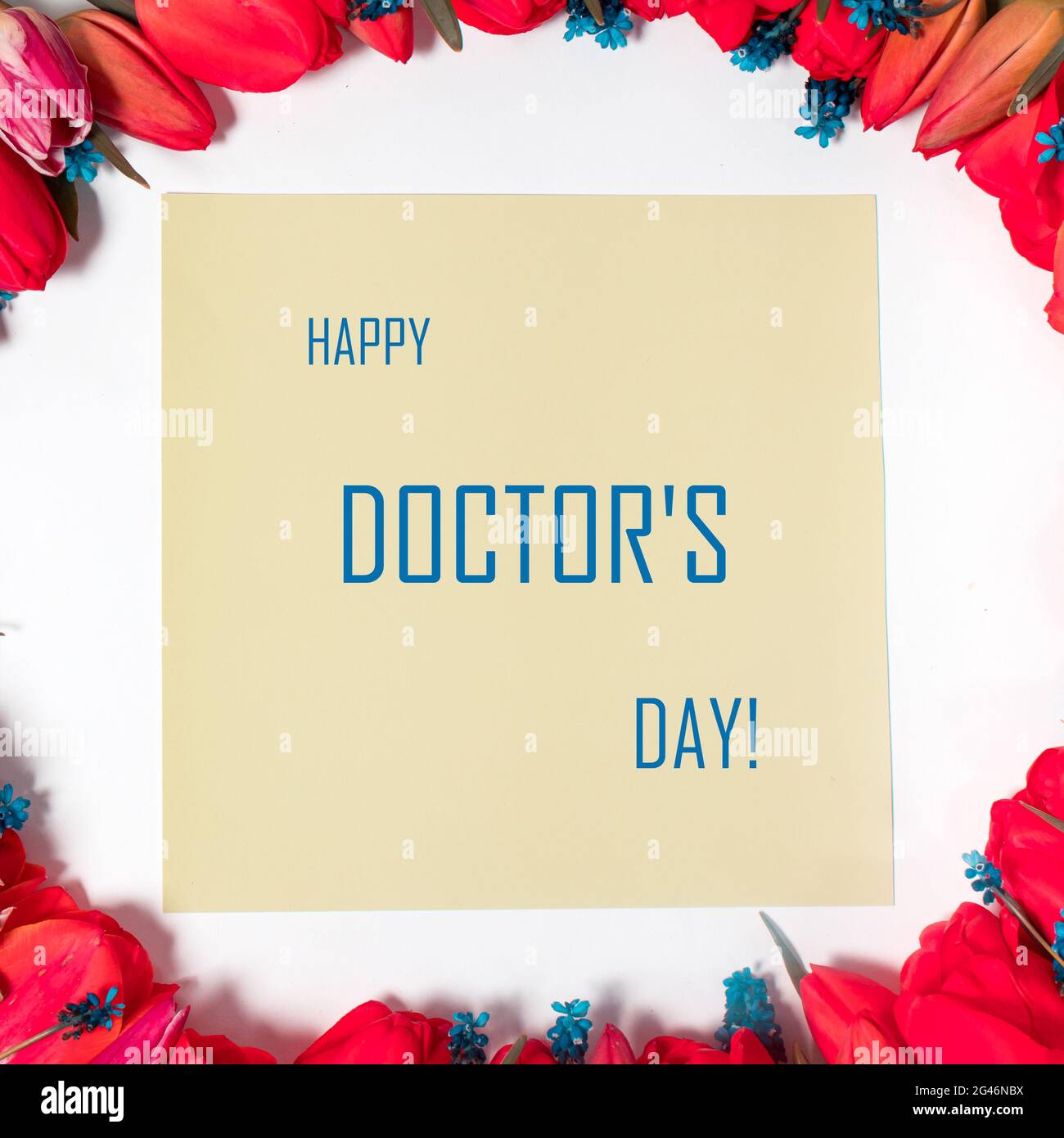 Square card with congratulations with the text inscription Happy Doctor ...