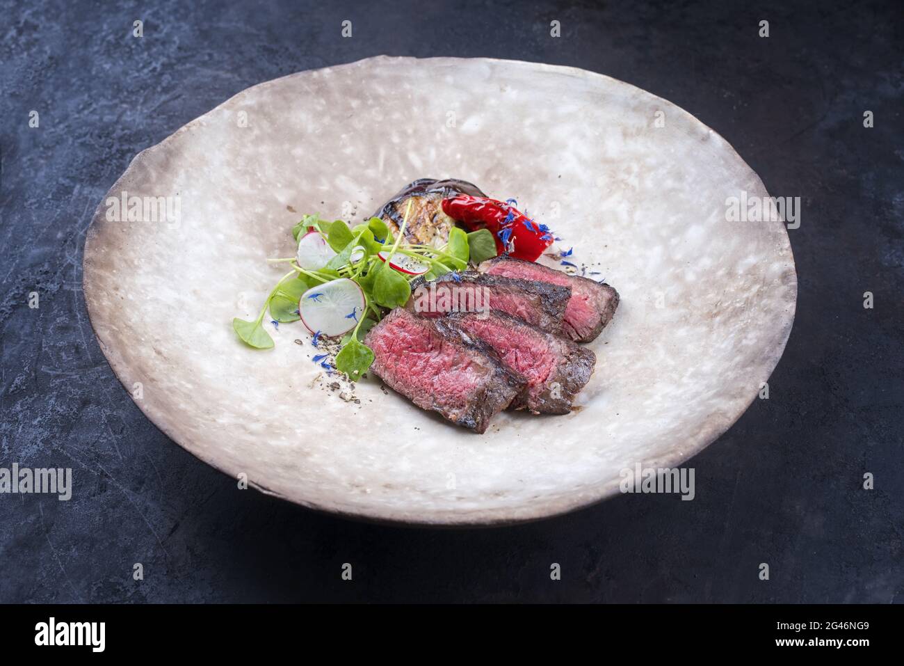 Modern style barbecue dry aged angus beef fillet steak natural with ...