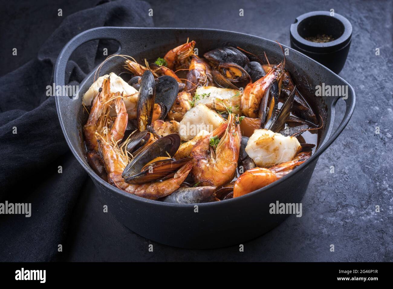 Traditional French seafood bouillabaisse with fish Stock Photo - Alamy