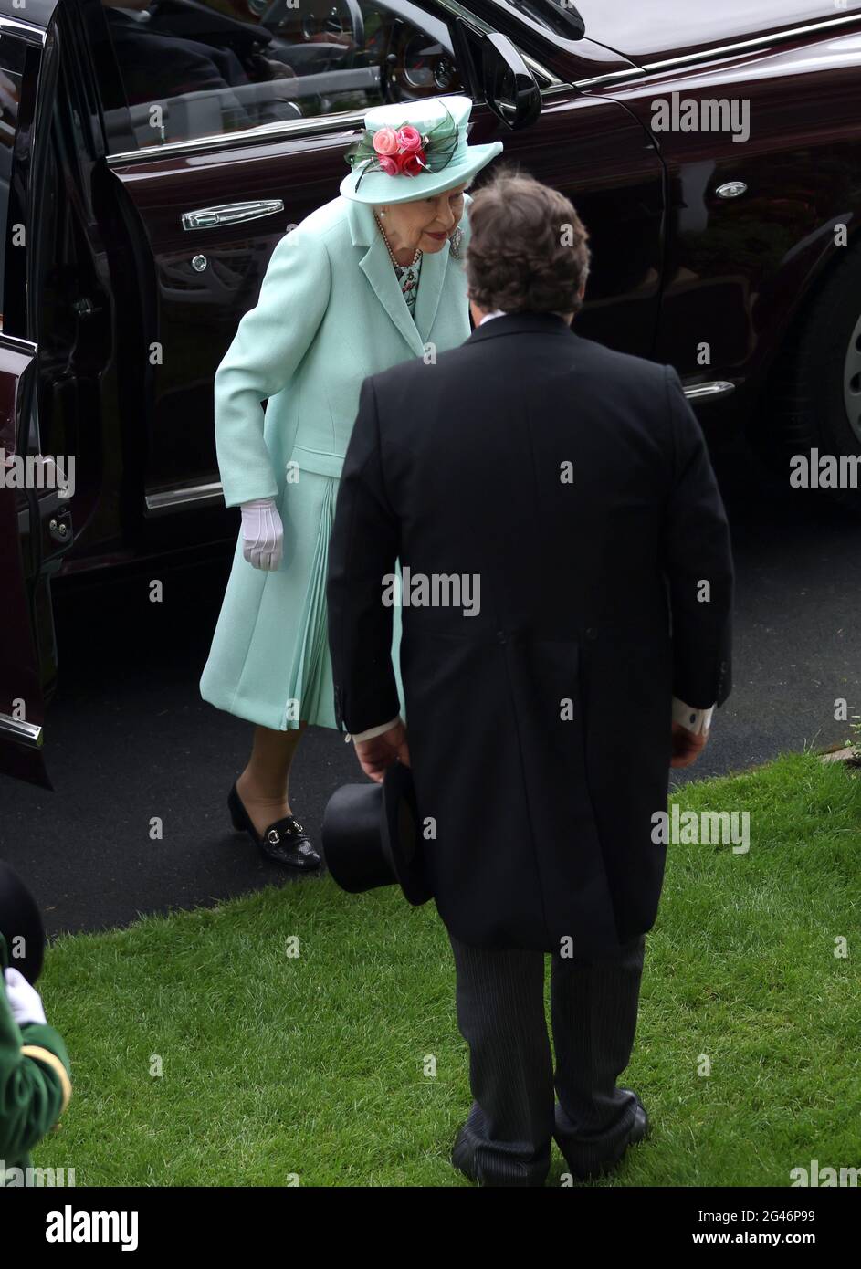 Queen Elizabeth II is greeted by Sir Francis Brooke as she arrives ...