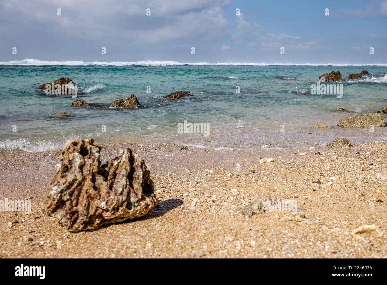 Gunung Payung Beach, Bukit, Bali, Indonesia. Turquoise water, rocks ...