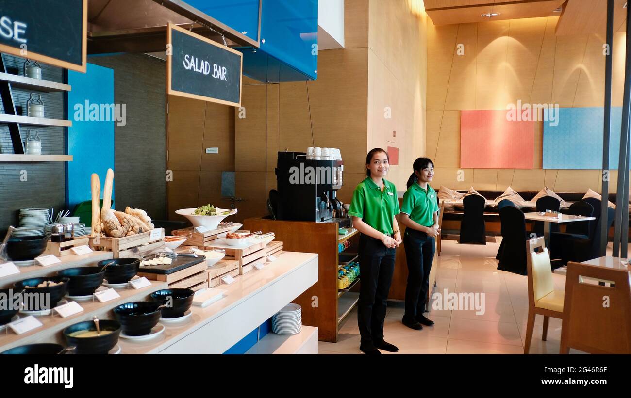 food Buffet Serving Line at a five star hotel dining hall Bangkok ...