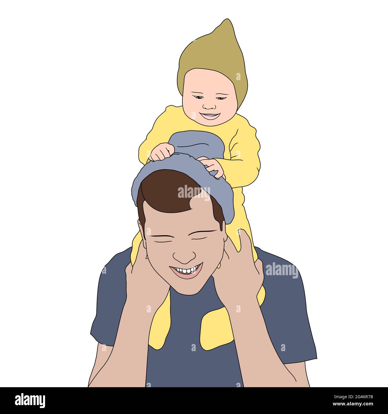 Illustration of a father carrying his baby on shoulders isolated on a ...