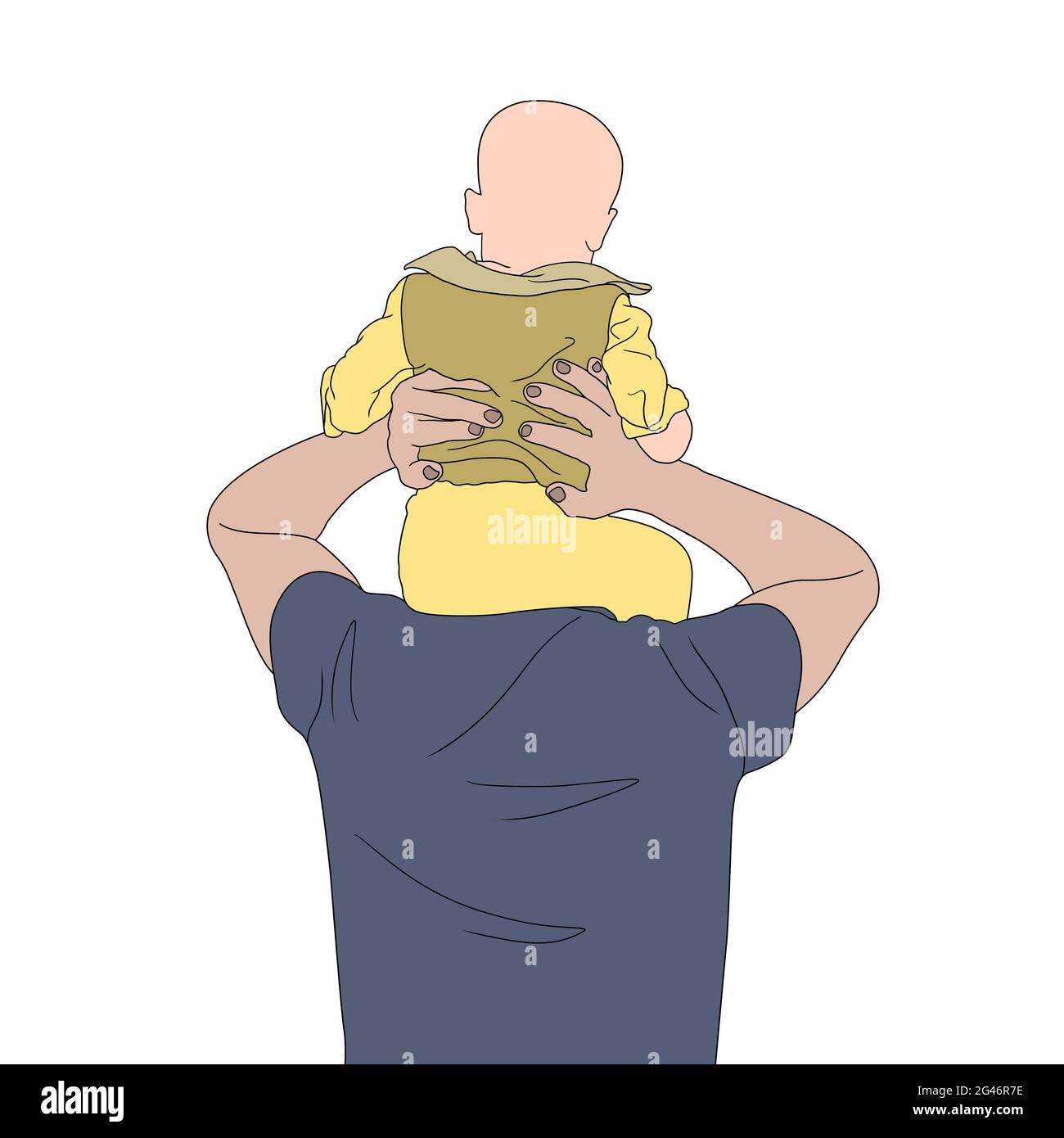 Illustration of a father carrying his baby on shoulders isolated on a white background Stock ...
