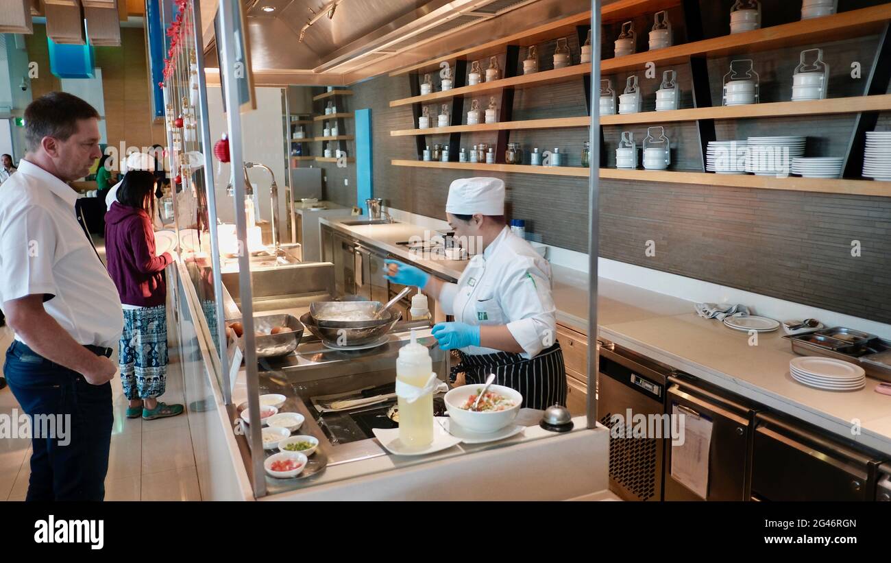food Buffet Serving Line at a five star hotel dining hall Bangkok ...
