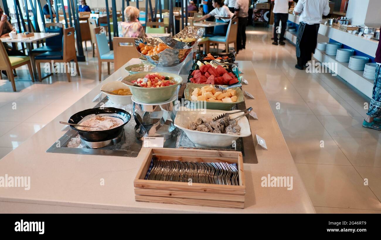 food Buffet Serving Line at a five star hotel dining hall Bangkok ...