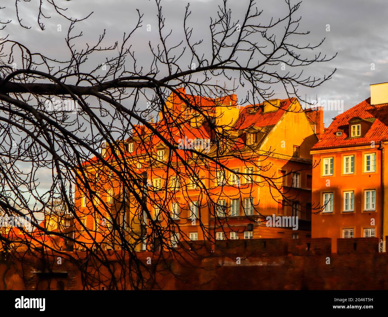 Historical buildings, the red brick walls of Warsaw Barbican, Poland ...
