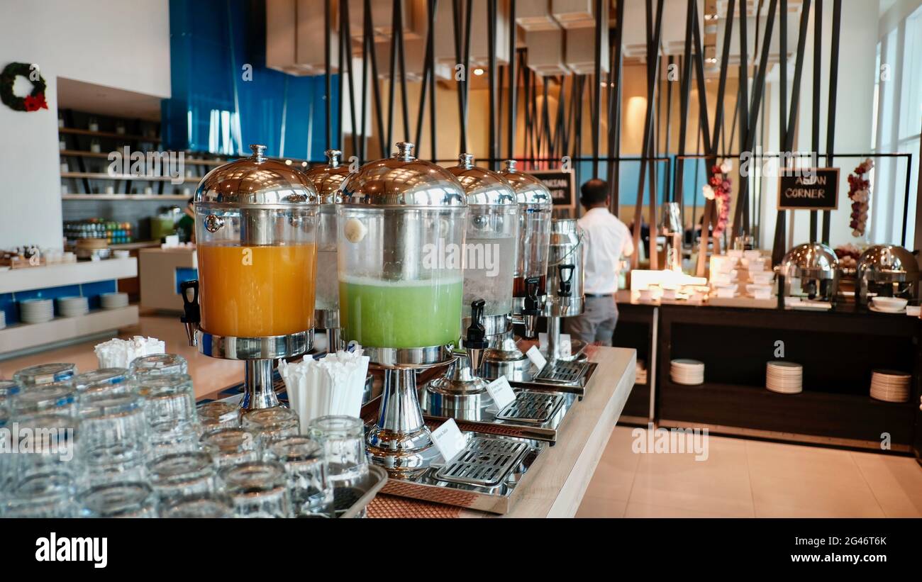 food Buffet Serving Line at a five star hotel dining hall Bangkok ...