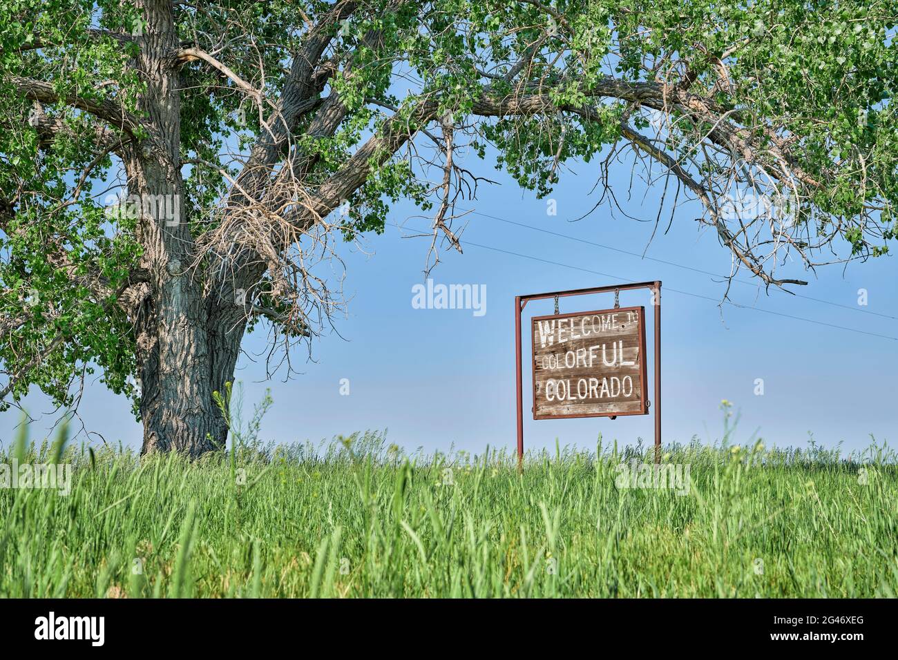 welcome to colorful Colorado roadside wooden sign at a rural road in ...