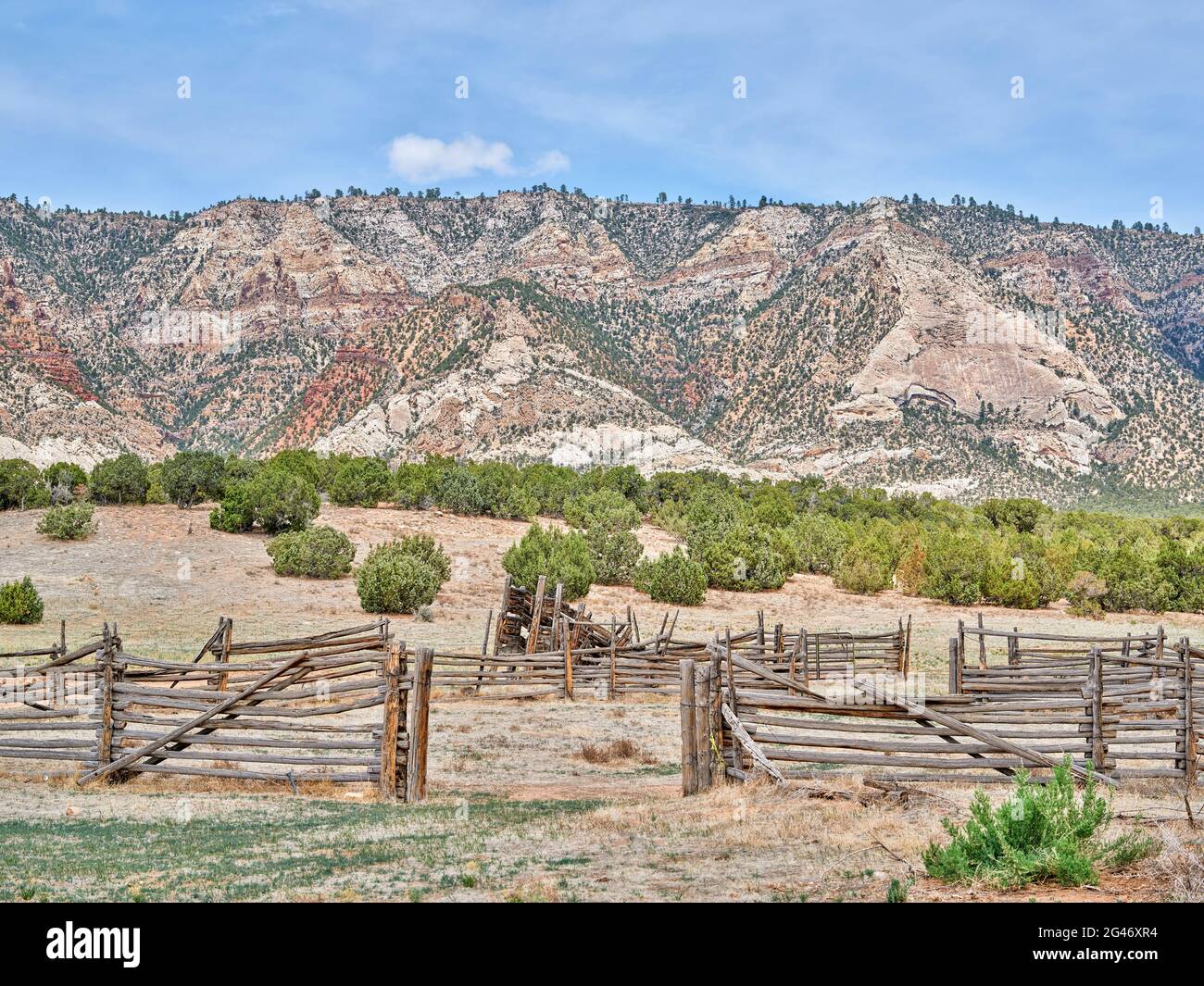 cattle corral in arid landscape of north western Colorado with ...