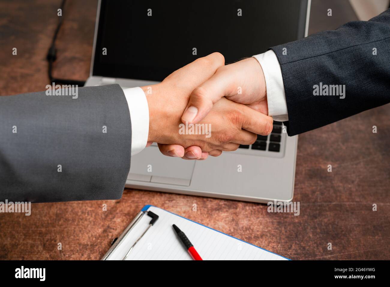 Corporate Businessmen Handshake Indoors.Two People Professionally Well ...