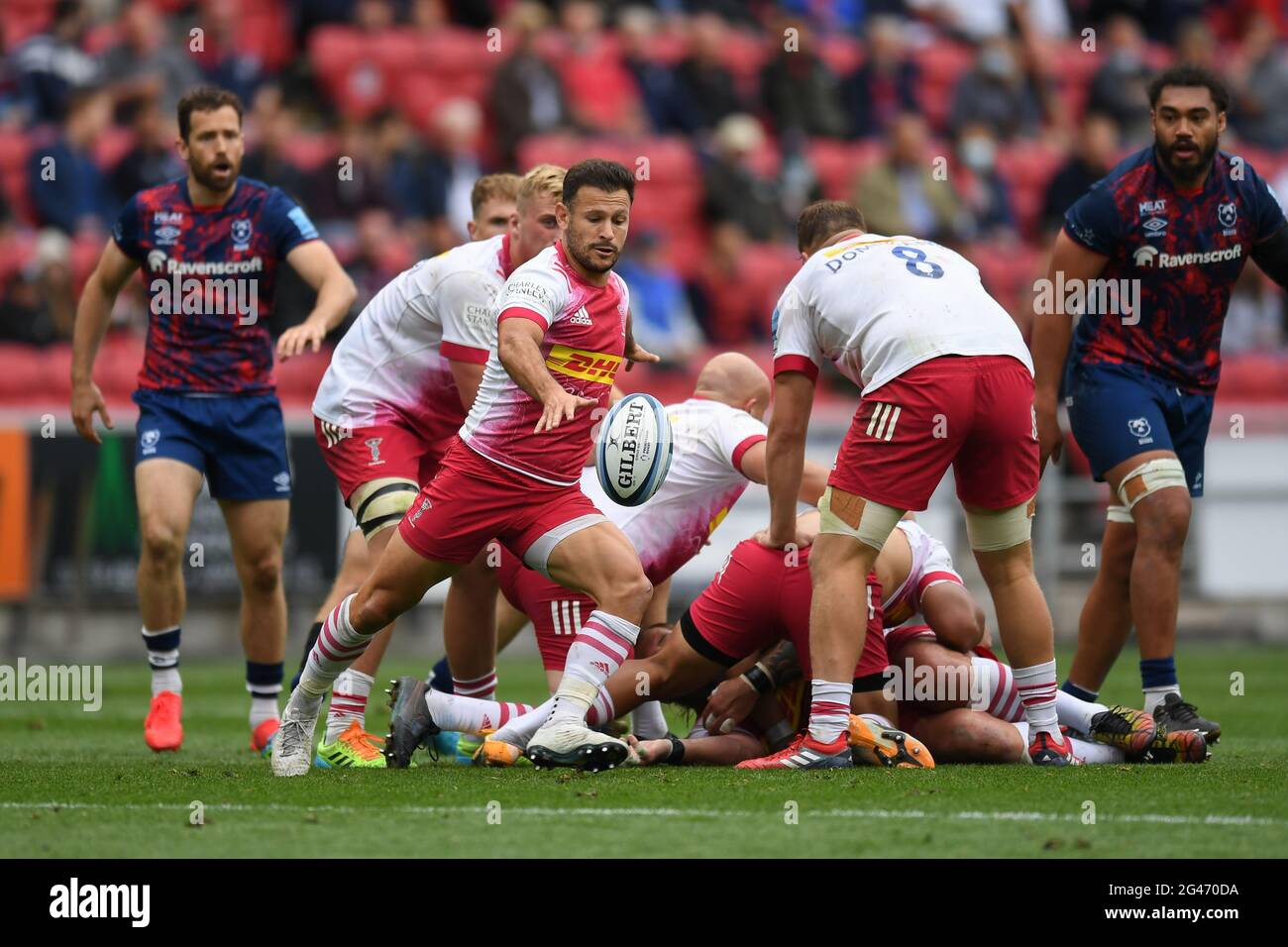 Danny Care of Harlequins Rugby clears the defensive line Stock Photo ...