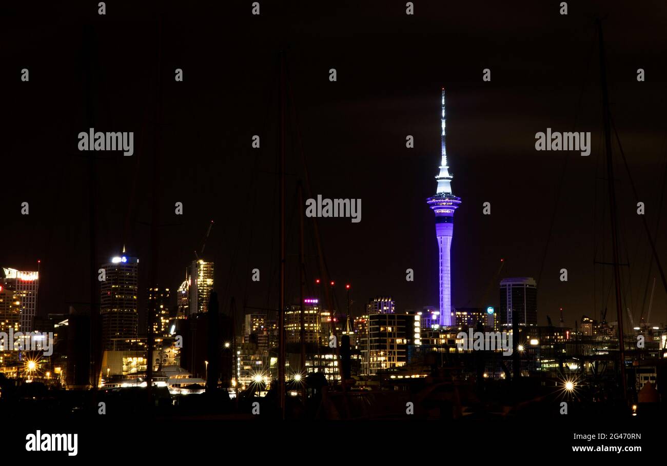 Auckland, New Zealand. 19th June, 2021. A light show is held to ...