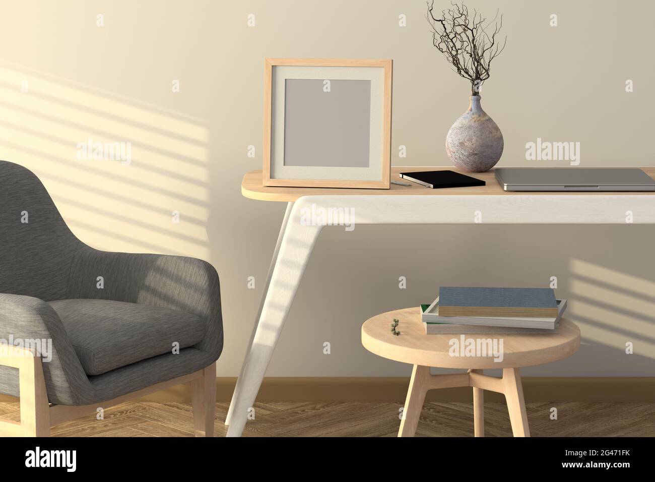 Square photo frame mock up on the wooden desk Stock Photo - Alamy