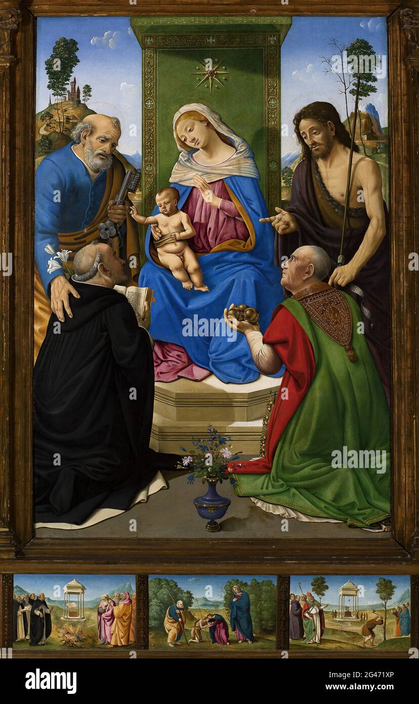 Piero DI Cosimo - Madonna and Child Enthroned with Sts Peter John the Baptist Dominic and ...