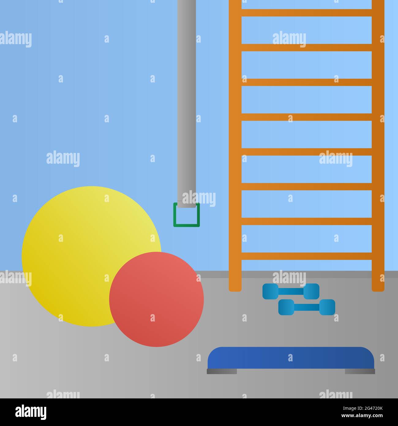 Physiotherapy room with sport equipment. Medical rehabilitation center ...