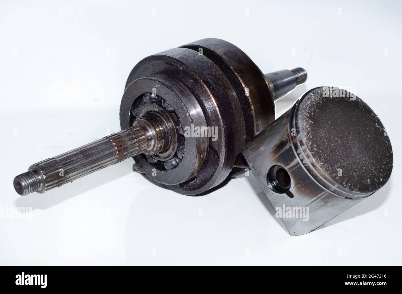 Closeup of crankshaft bearing overheating with piston impact marks on ...