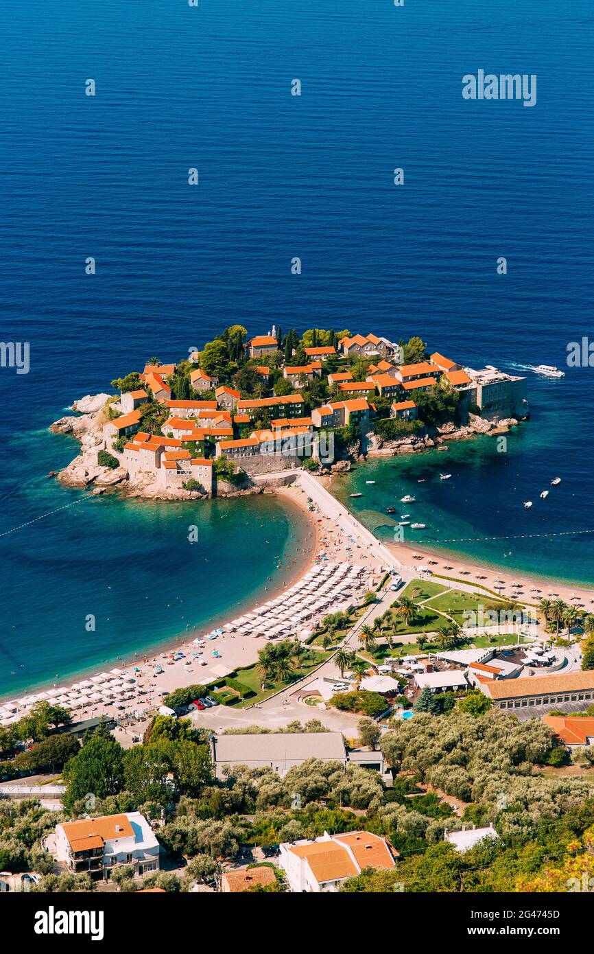 Island of Sveti Stefan. Panoramic shot Stock Photo - Alamy