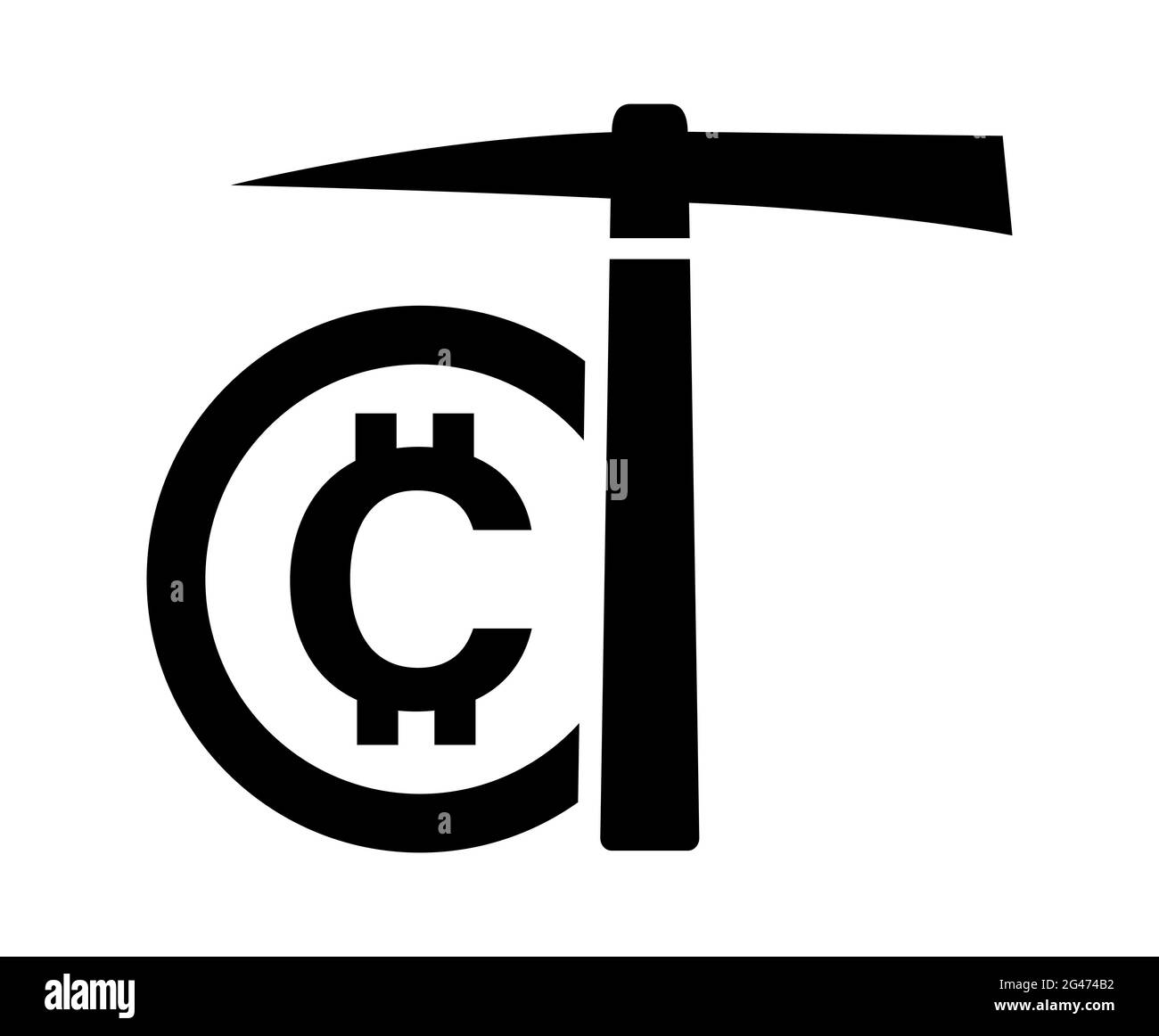Crypto currency coin and mining pickaxe symbol for blockchain currency vector illustration icon ...