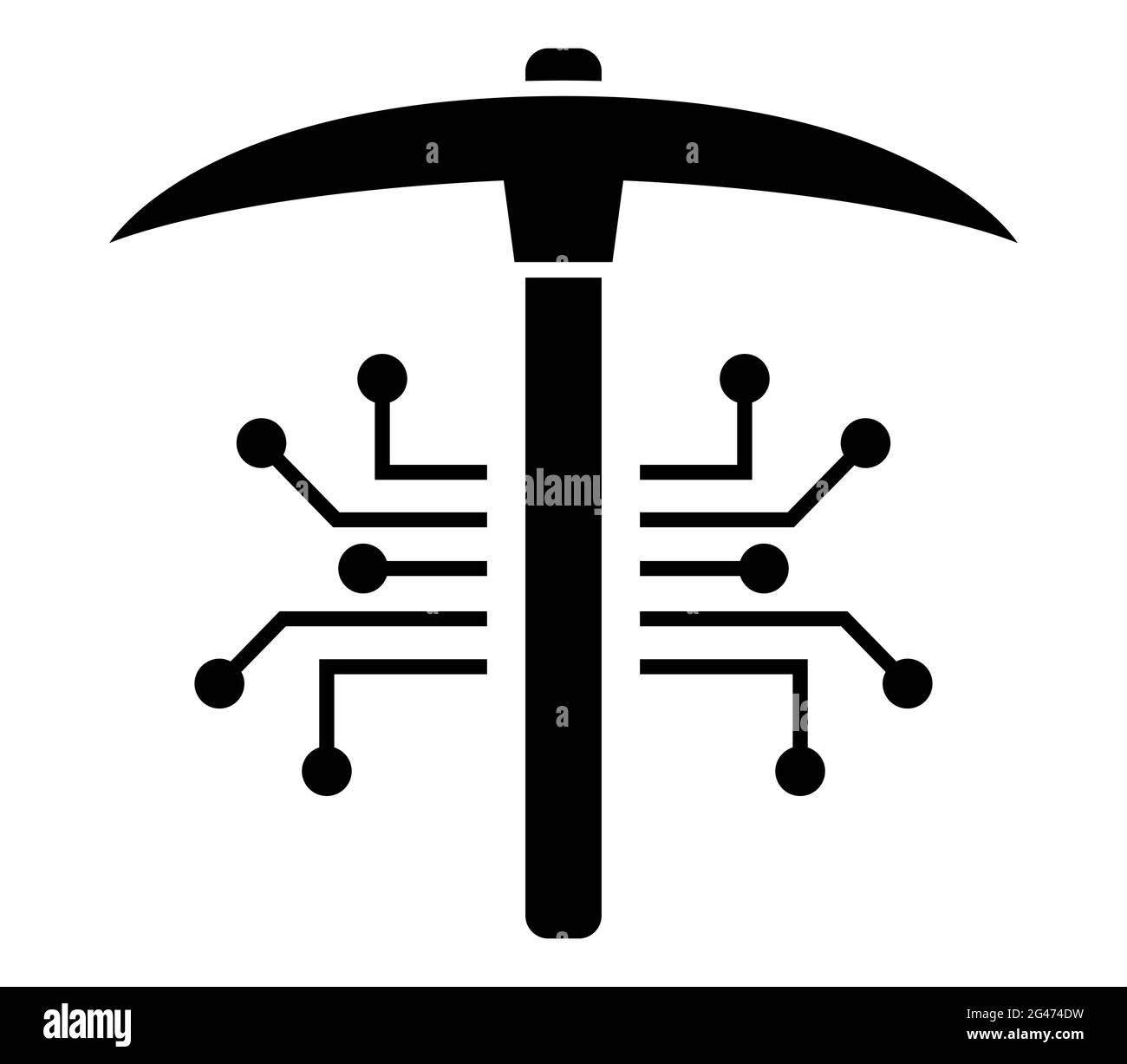 Crypto mining circuit and pickaxe symbol for cryptocurrency blockchain miner vector illustration ...
