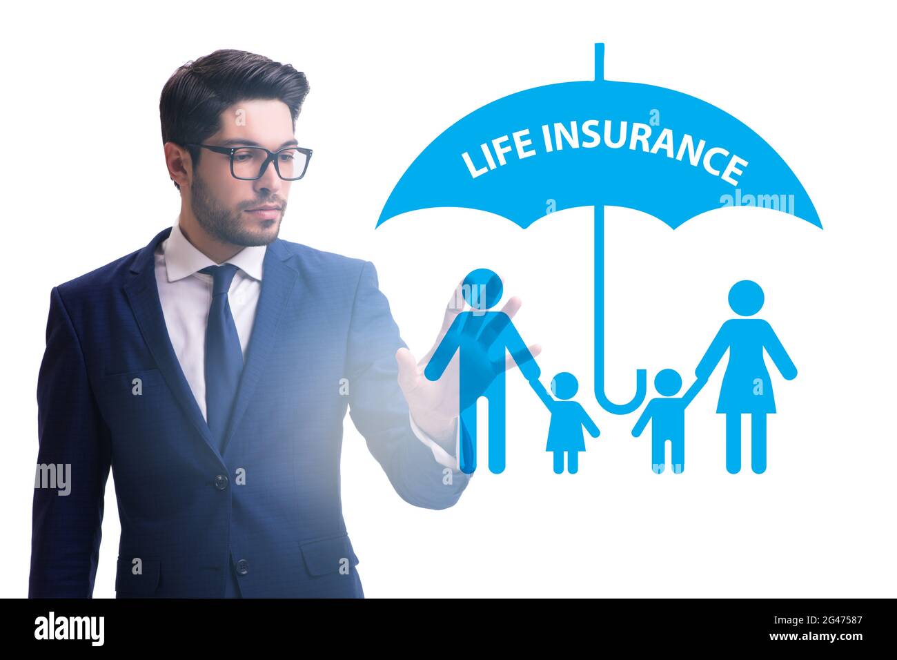 Life insurance concept with the businessman pressing button Stock Photo ...