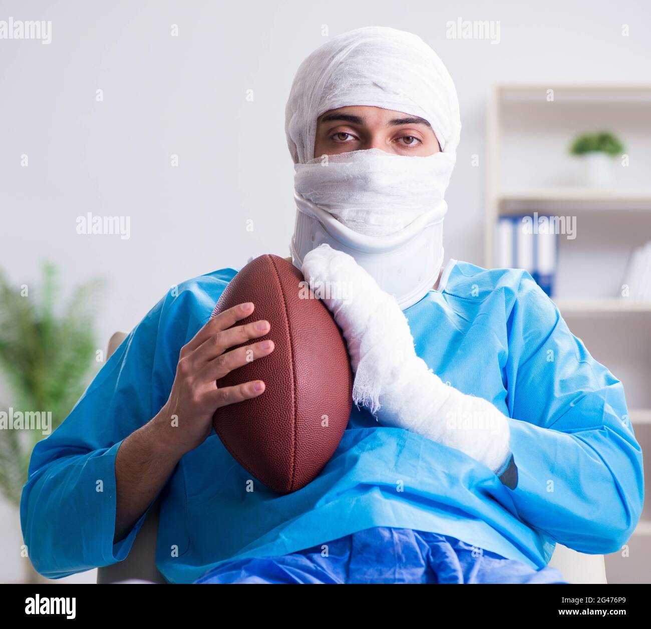 The injured american football player recovering in hospital Stock Photo ...