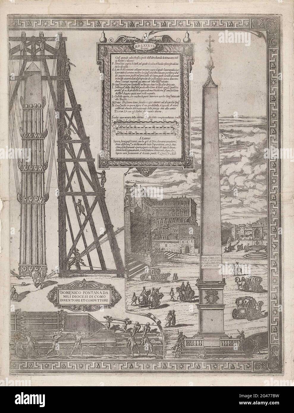 Setting up the obelisk on St. Peter's Square. On the left the Vatican ...